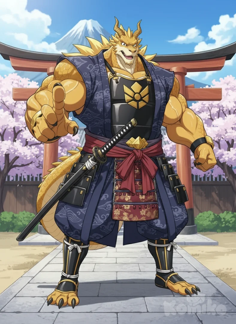 Arte IA: Samurai Gold Dragon | KomikoAI